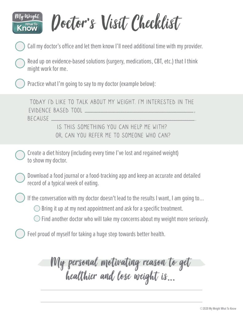 Doctor's Visit Checklist - My Weight What To Know